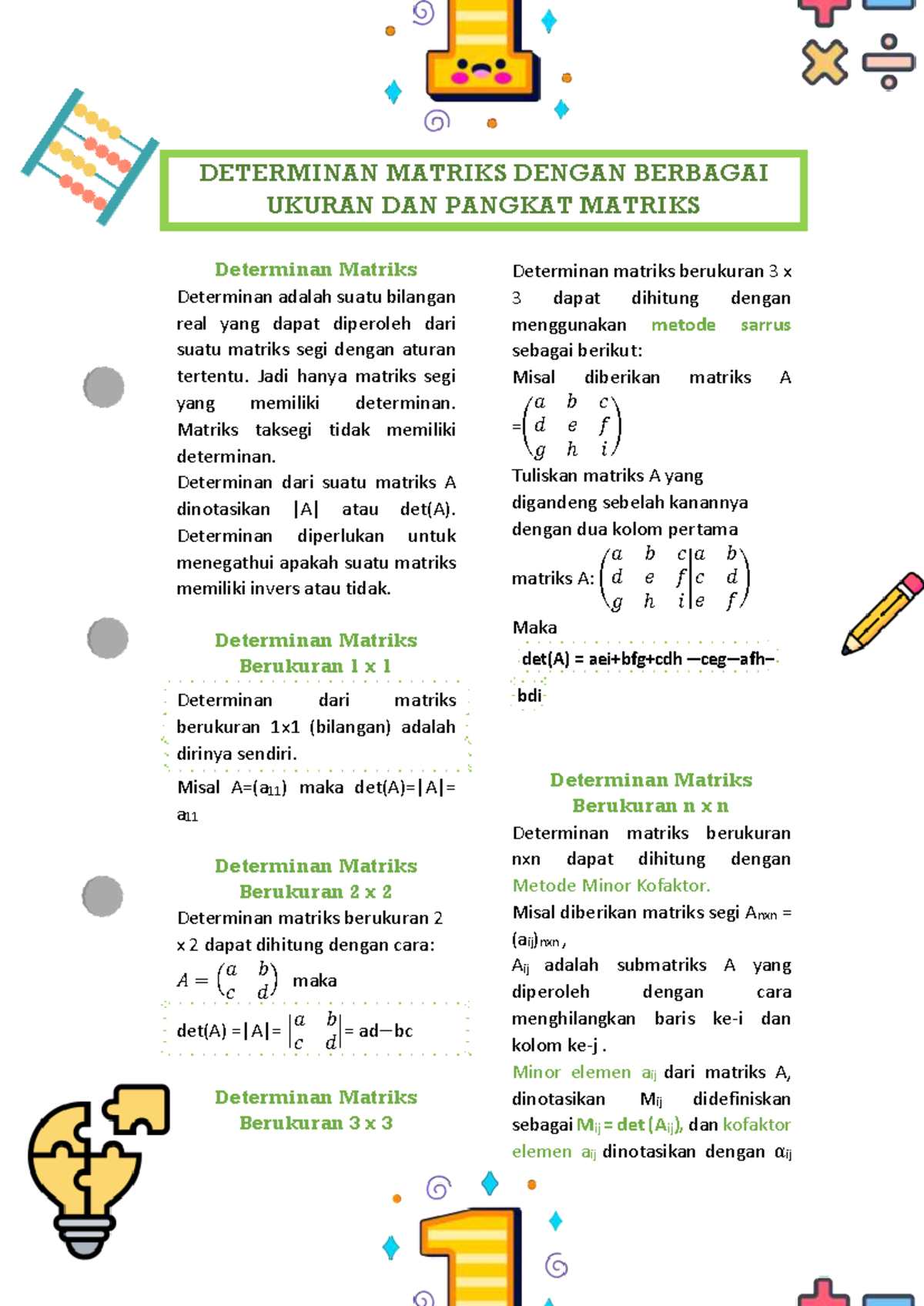 Determinan Matriks Dengan Berbagai Ukuran DAN Pangkat Matriks ...