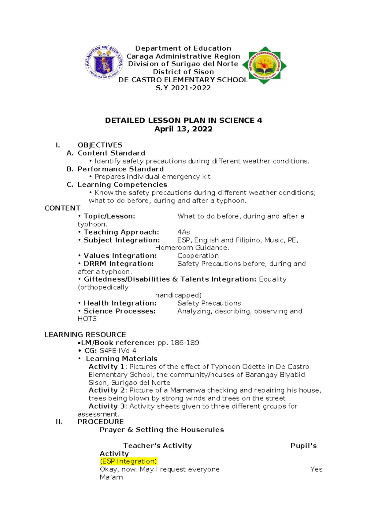 Science DEMO Grade 4 Q4 - Department of Education Caraga Administrative ...