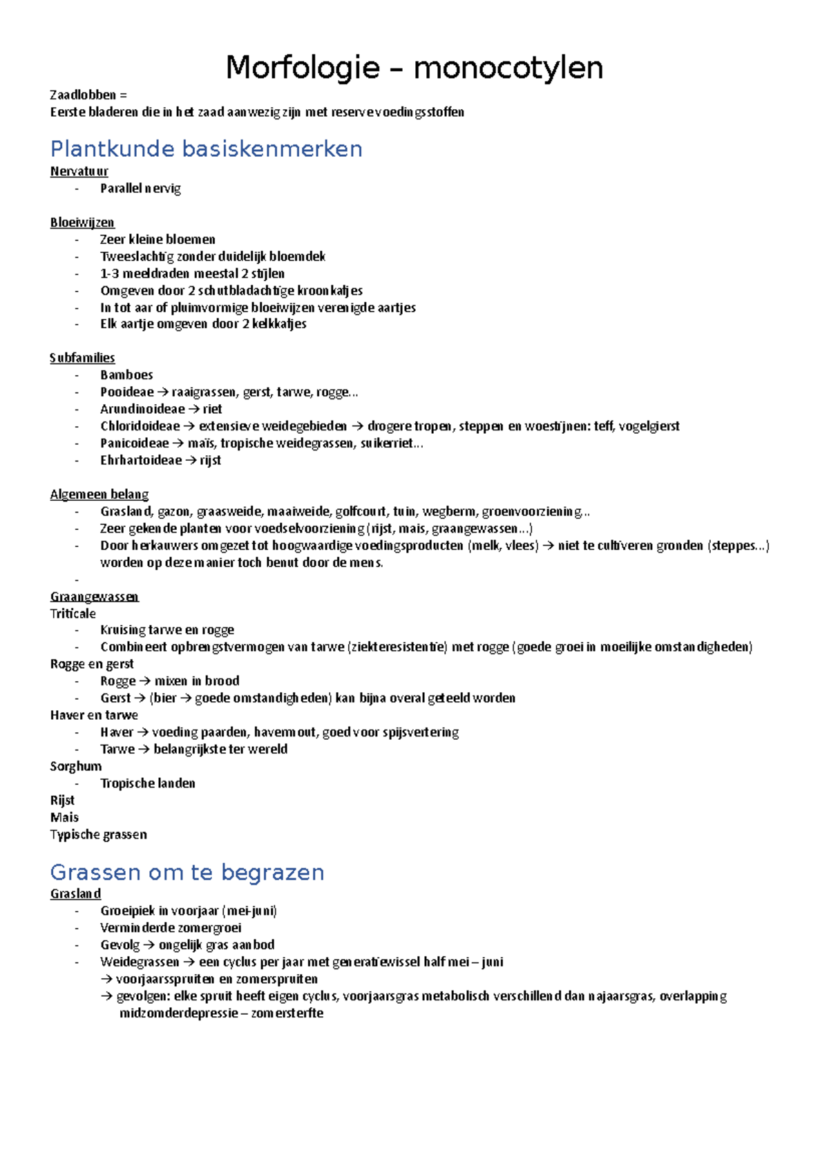 Samenvatting Monocotylen + Morfologie - Morfologie monocotylen ...