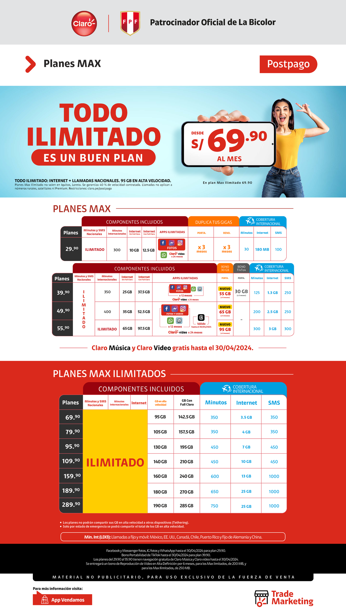 HV Planes Postpago 01022024 - PLANES MAX ILIMITADOS PLANES MAX DESDE AL MES S/ 69 . Min. Int ...