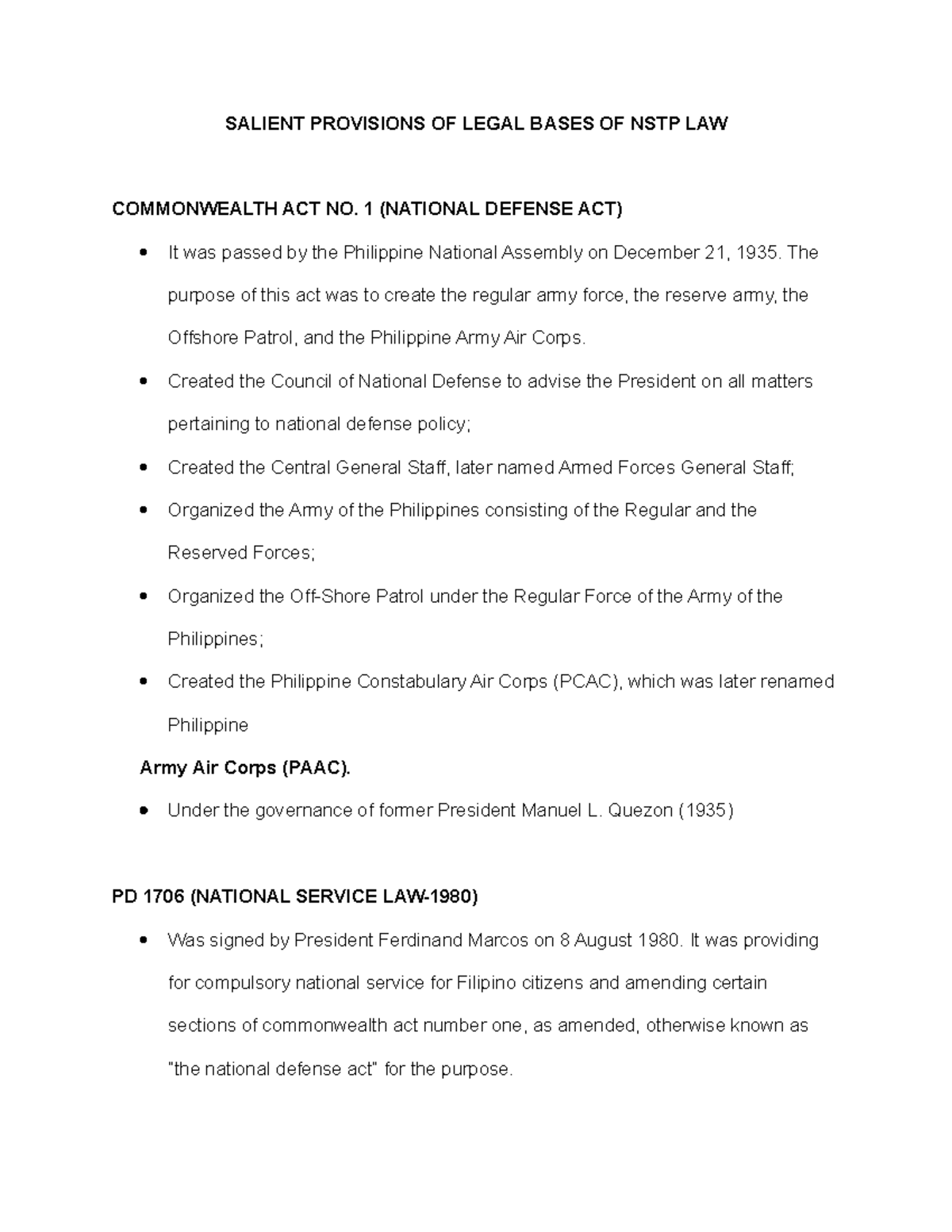 Salient Provisions OF Legal Bases OF NSTP LAW - SALIENT PROVISIONS OF ...