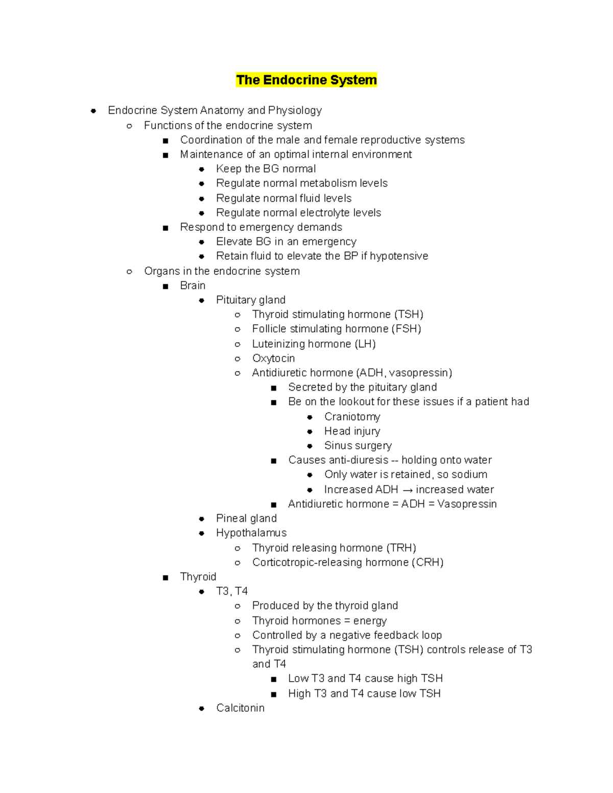 Endocrine System - Studocu