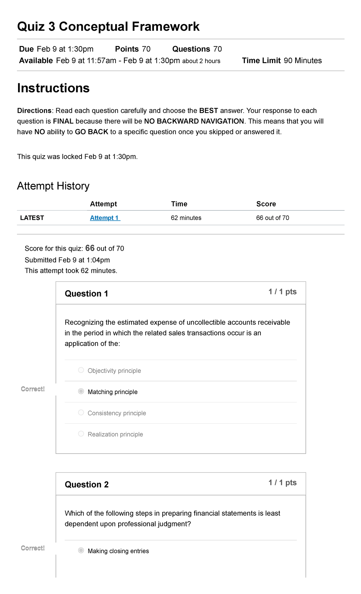Conceptual-Framework - Quiz 3 Conceptual Framework Due Feb 9 at 1:30pm Points 70 Questions 70 ...