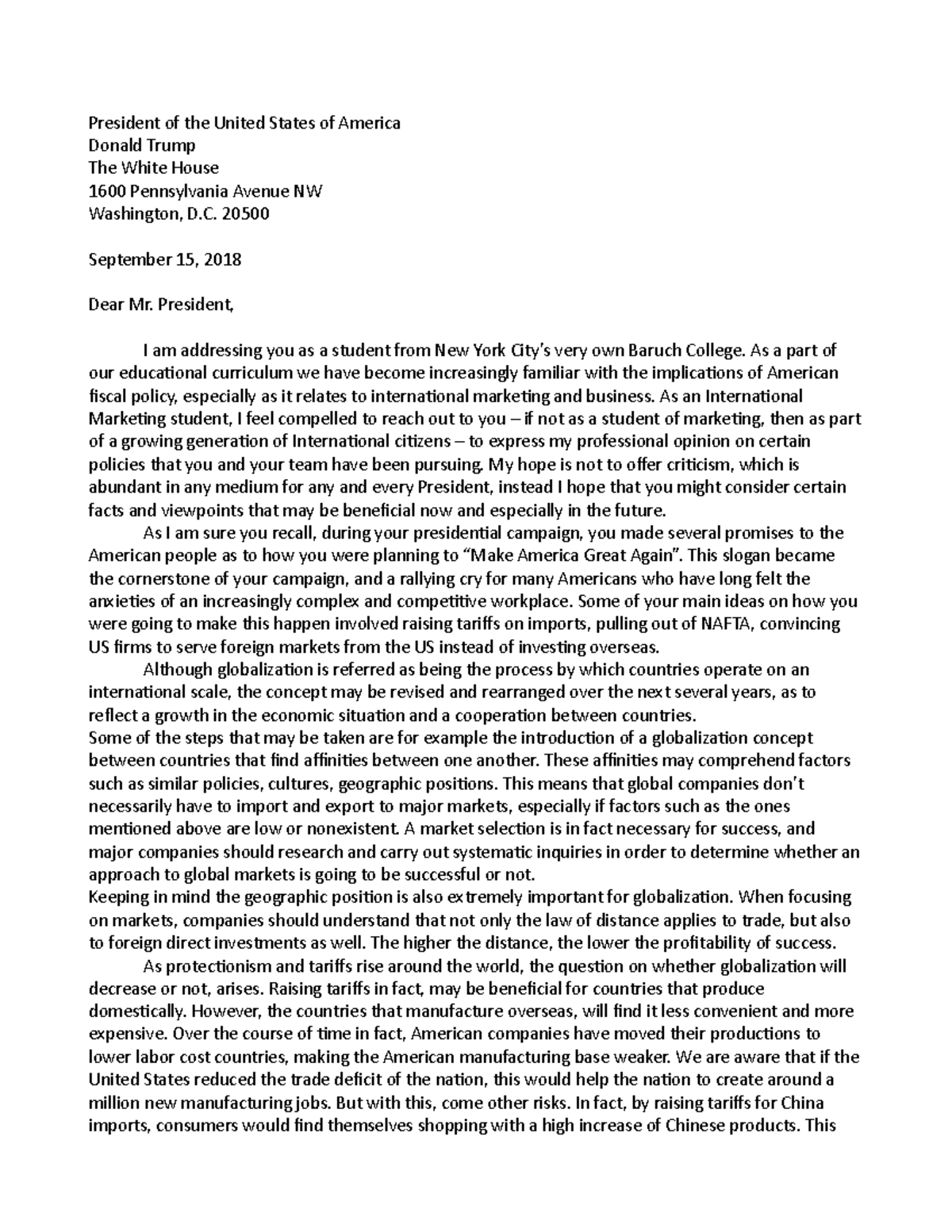 Letter to Trump - Grade: A - President of the United States of America ...