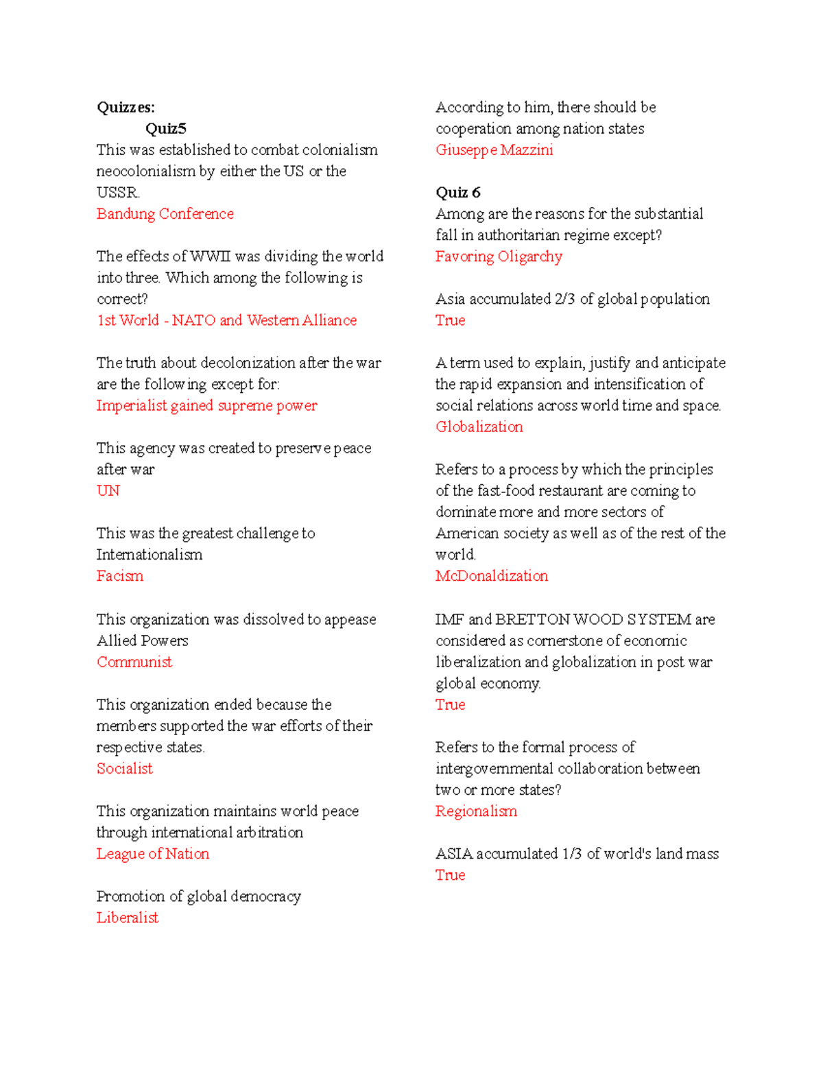 Quizzes Contemp (Midterms) - Quizzes: Quiz This was established to ...