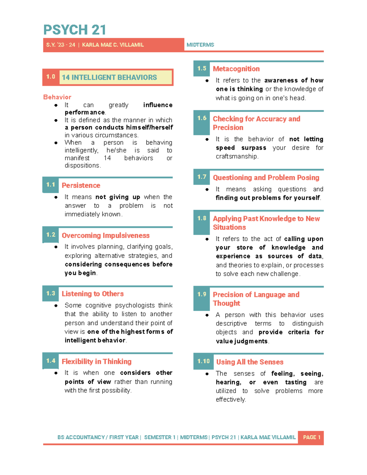 Psych Reviewer (Midterms) - S. ‘23 - 24 | KARLA MAE C. VILLAMIL ...