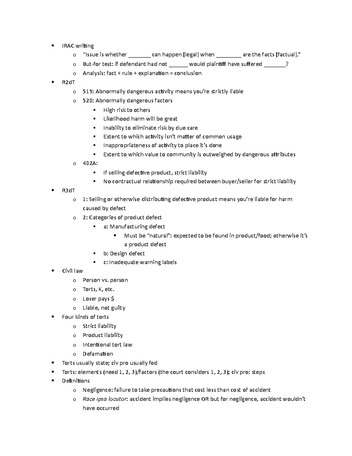 General notes - Lecture note All - IRAC writing o “Issue is whether ...