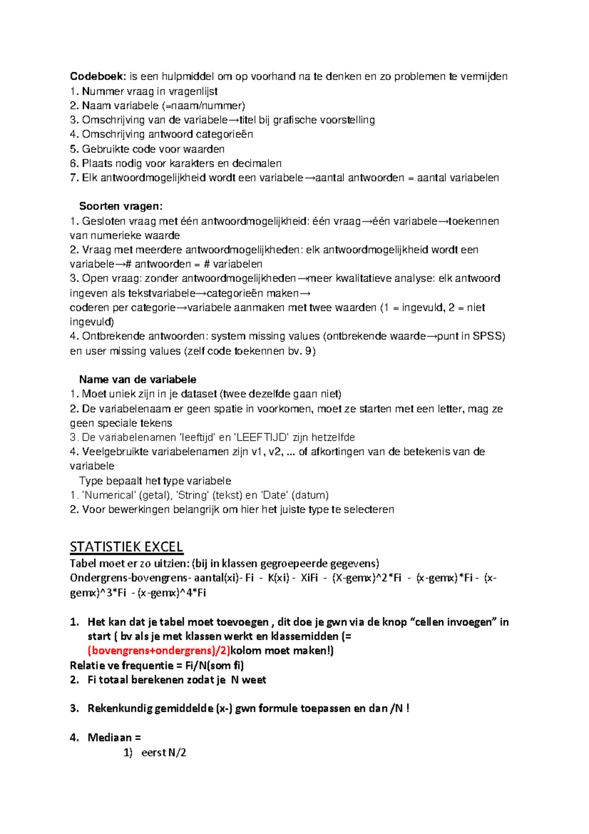Excel stappenplan statistiek 1 - Codeboek: is een hulpmiddel om op ...