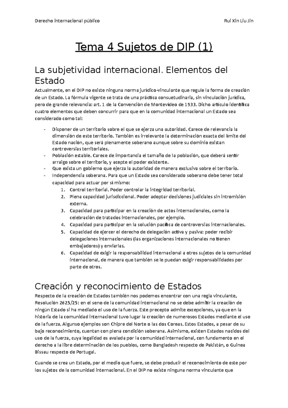 Tema 4 Sujetos de DIP - Derecho internacional público Rui Xin Liu Jin Tema 4 Sujetos de DIP (1 ...