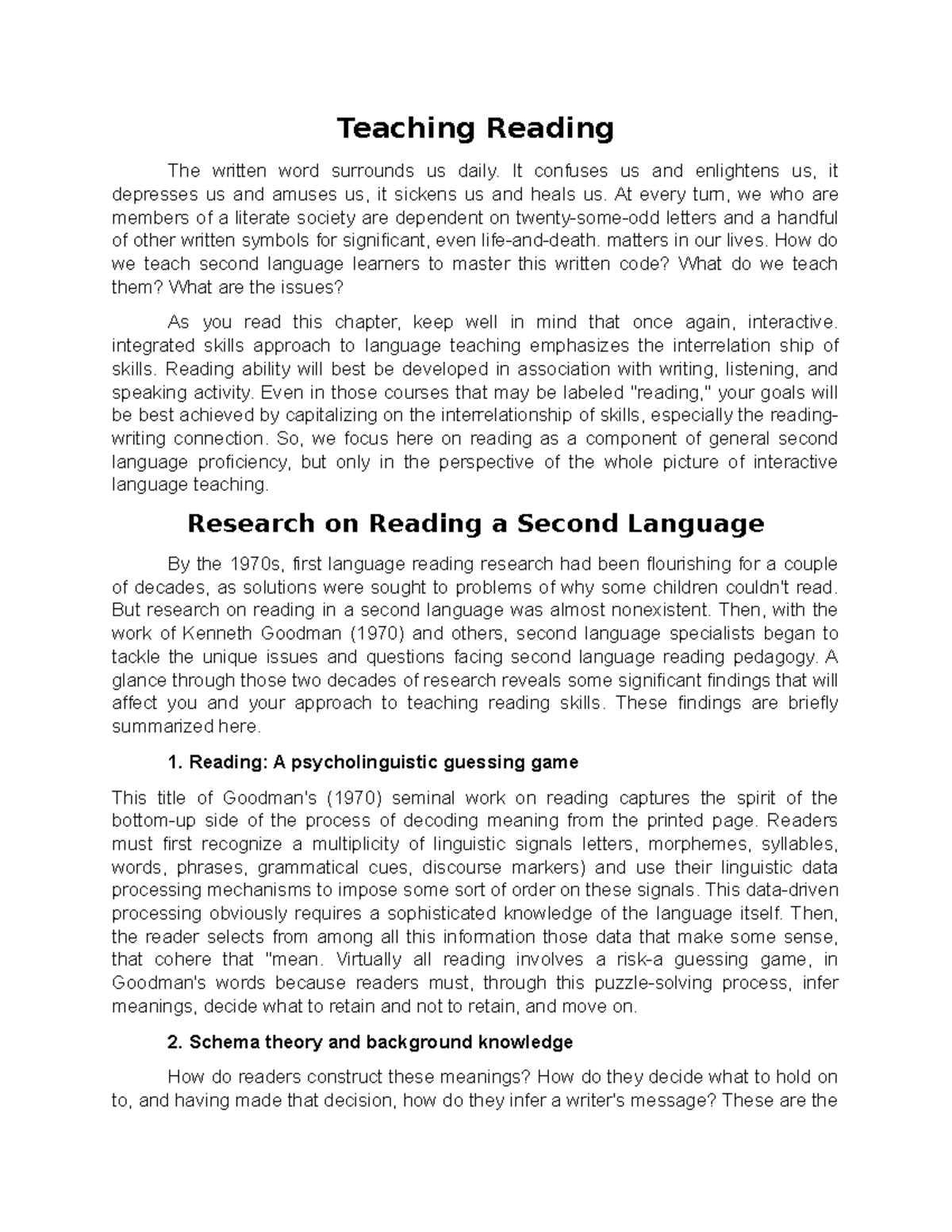 Reading Skills (3rd macroskills) - Teaching Reading The written word ...