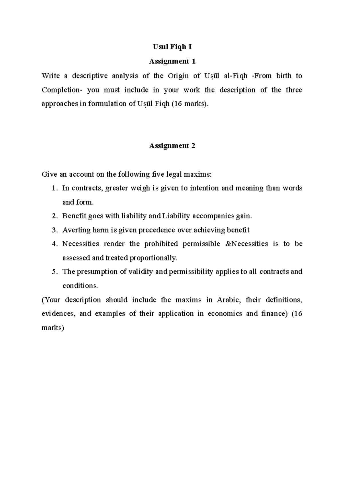 Assignment 1 and 2 Usul Fiqh 1 - Usul Fiqh I Assignment 1 Write a ...