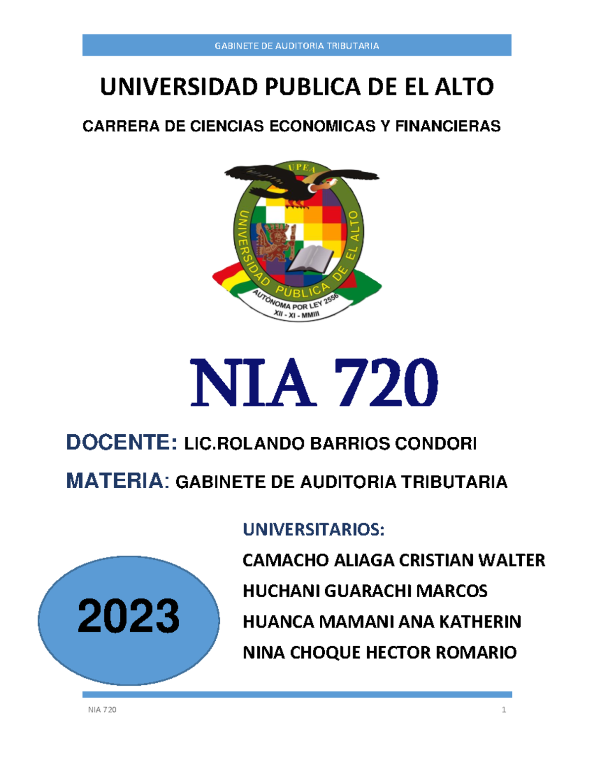 NIA 720 - NORMA INTERNACIONAL 720 - UNIVERSIDAD PUBLICA DE EL ALTO ...