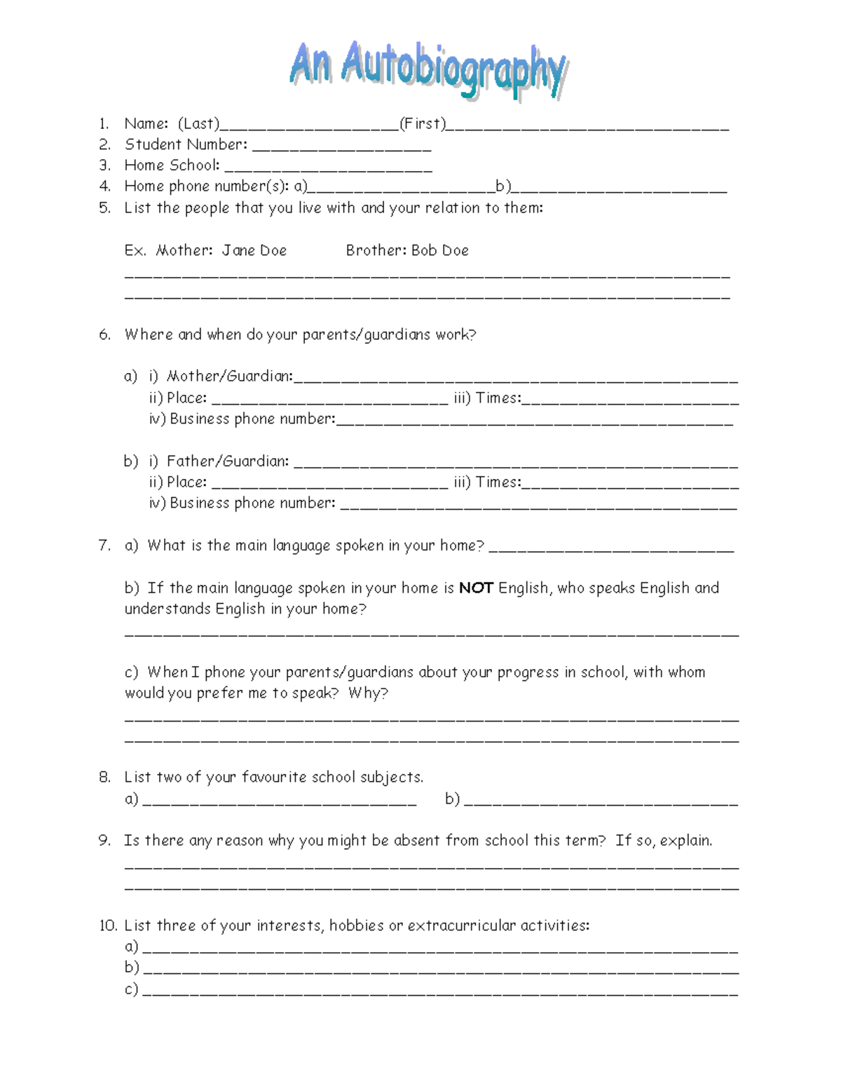 An Autobiography math1 - Name: (Last)(First)___________ Student Number