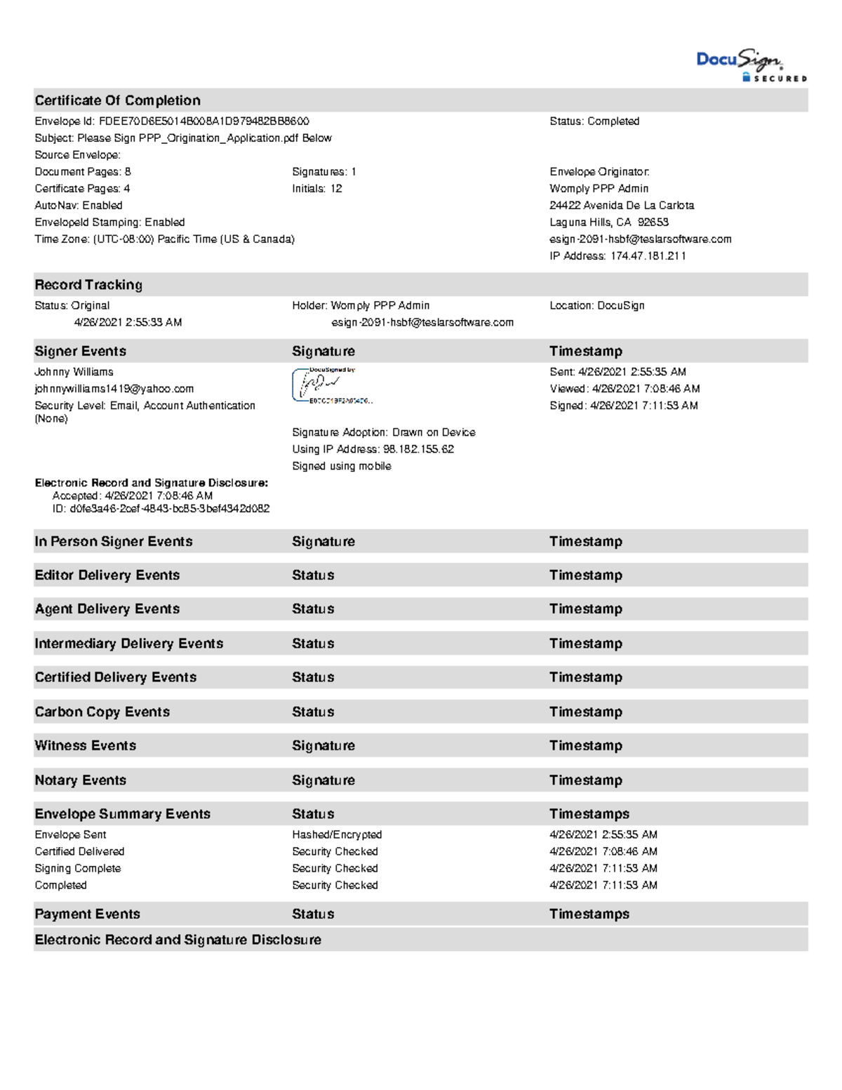 Summary - Note lab - Certificate Of Completion Envelope Id ...