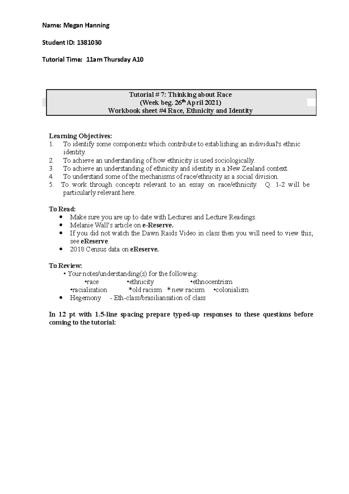 Worksheet#4 Race Ethnicity and Identity worksheet - Student ID: 1381030 ...