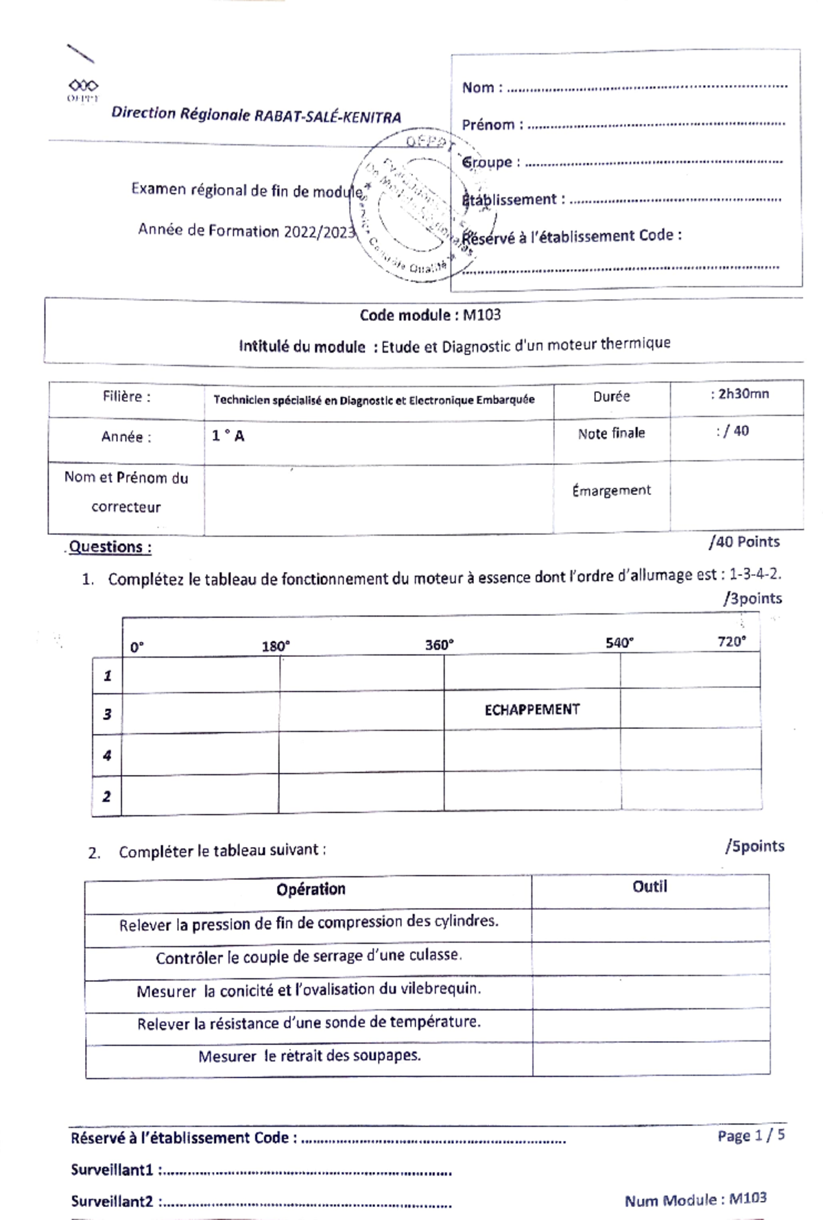 EFMR2 Moteur Thermique Tsdee - / Direction Régionale RABAT-SALÉ-KENITRA ...