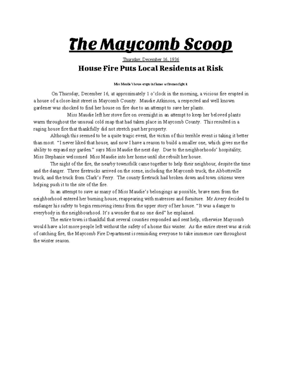 To kill a mockingbird Newsletter - The Maycomb Scoop Thursday, December ...