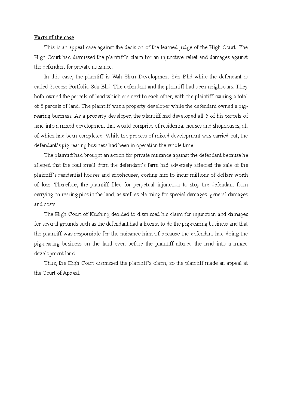 FACT & Argument - summary of cases - Facts of the case This is an ...