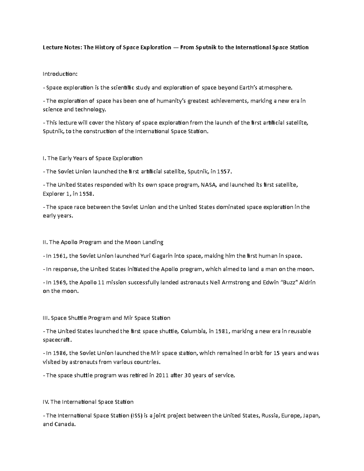 Lecture Notes: The History of Space Exploration — From Sputnik to the ...