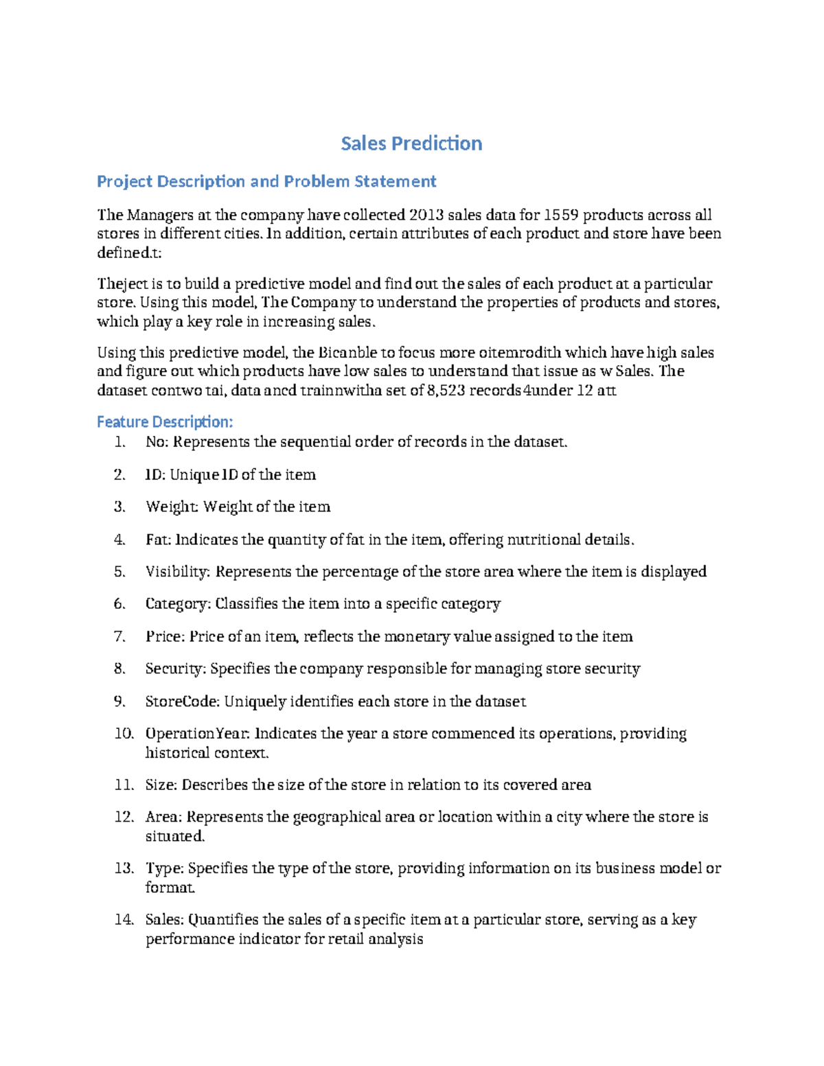 IT8104 Data Analysis - Sales Prediction Project Description and Problem ...