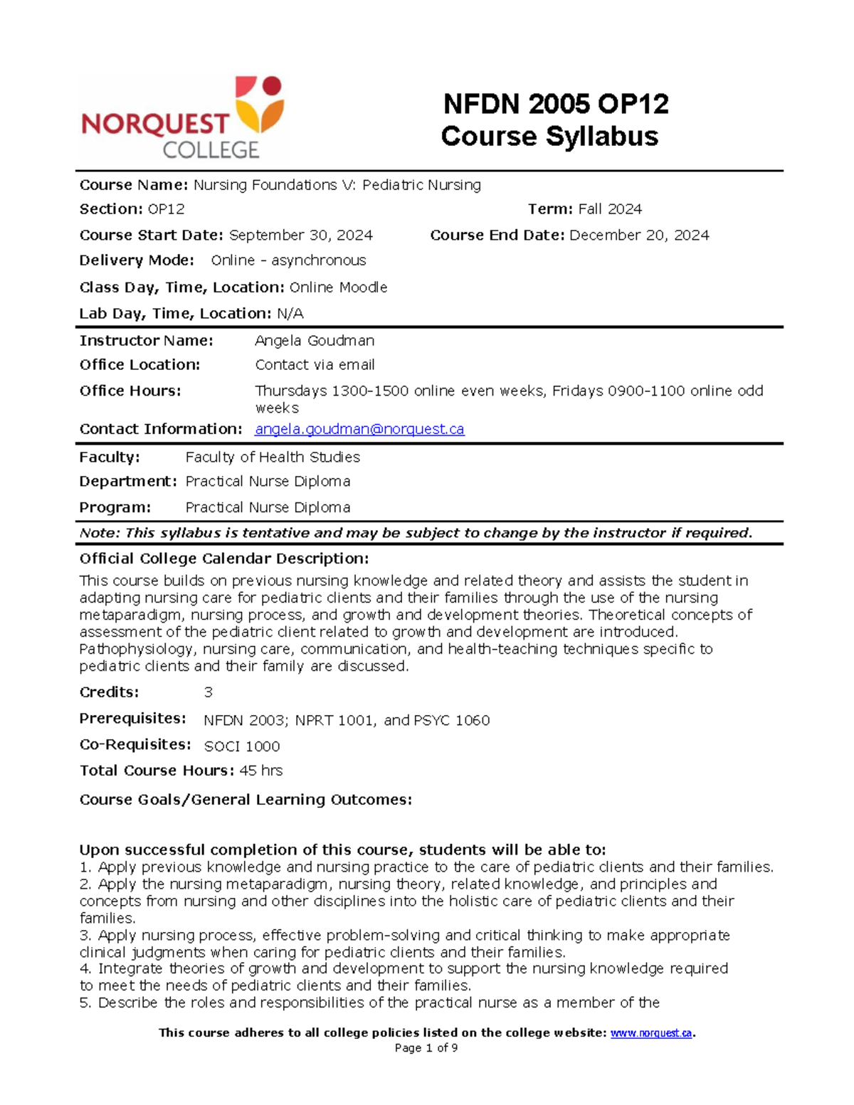 NFDN 2005 OP12 Course Syllabus Fall 2024 - This course adheres to all ...