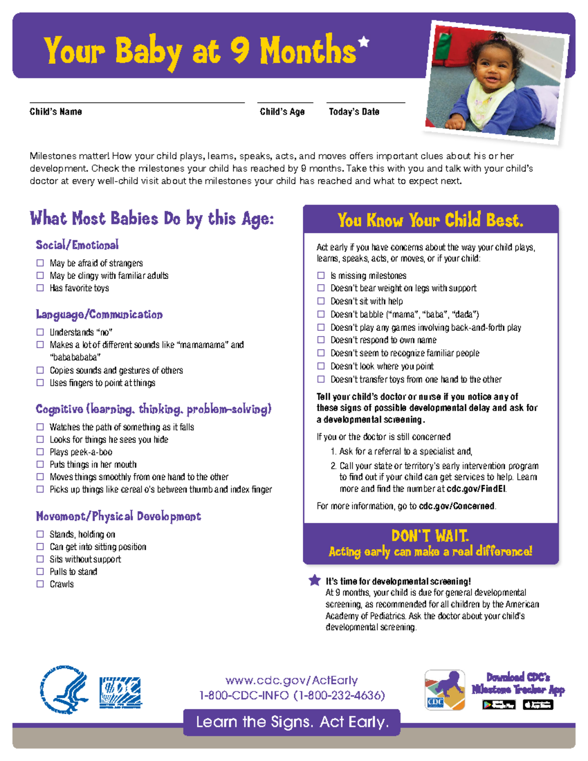 CDC - Ltsae-Checklists-with-Tips-9month-P - Your Baby at 9 Months Child ...