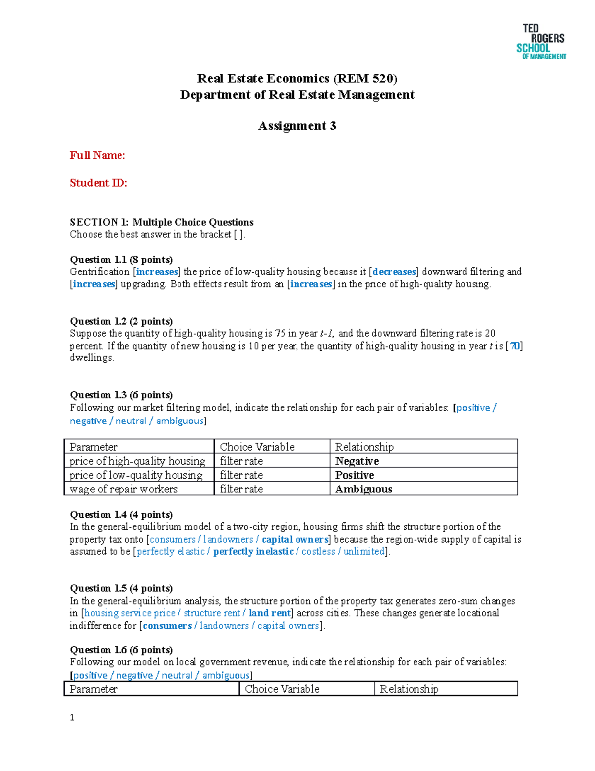 REM520-Assignment 3 - final script - Real Estate Economics (REM 520) Department of Real Estate ...