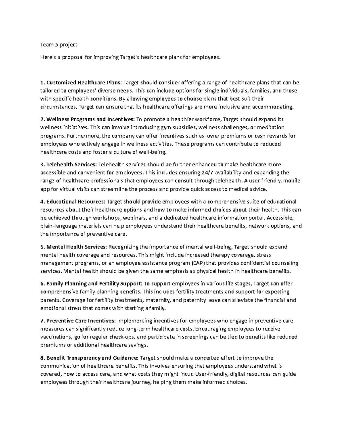 Team 5 project health propose - Team 5 project Here's a proposal for ...
