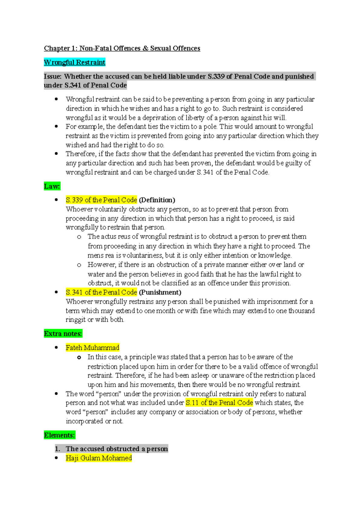 Criminal Law II: Non-fatal Offences & Sexual Offences Notes - Chapter 1 ...