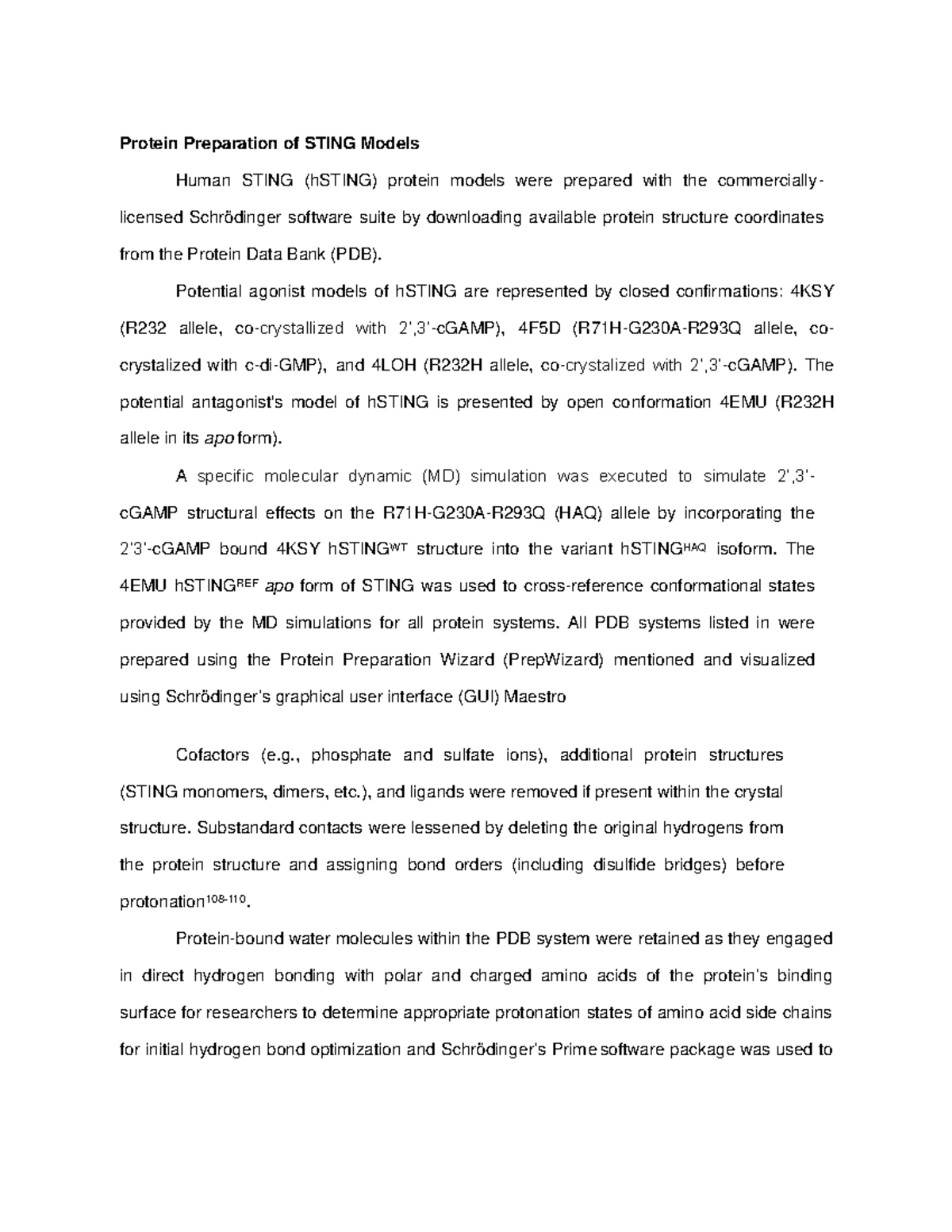 Biology - Protein Preparation of Sting Models - Protein Preparation of ...
