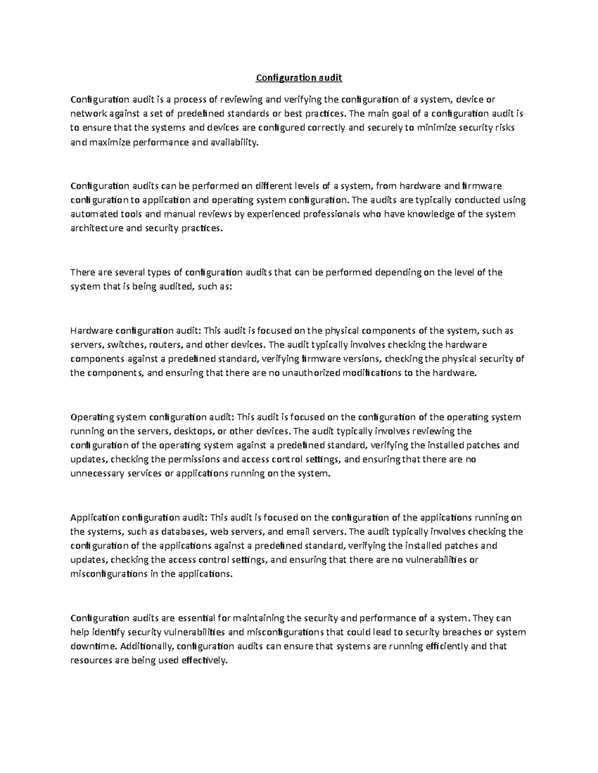 Configuration audit - Configuration audit Configuration audit is a ...