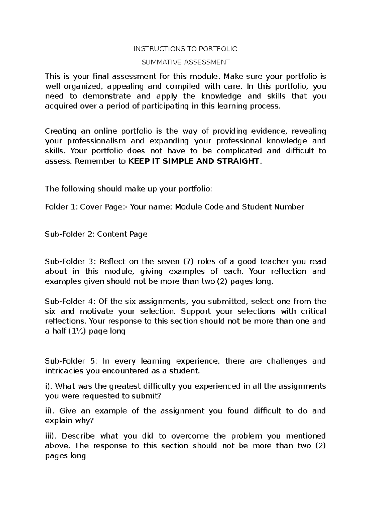 BPT1501 Summativeassessment- Portfolioinstructionss 12018 ...