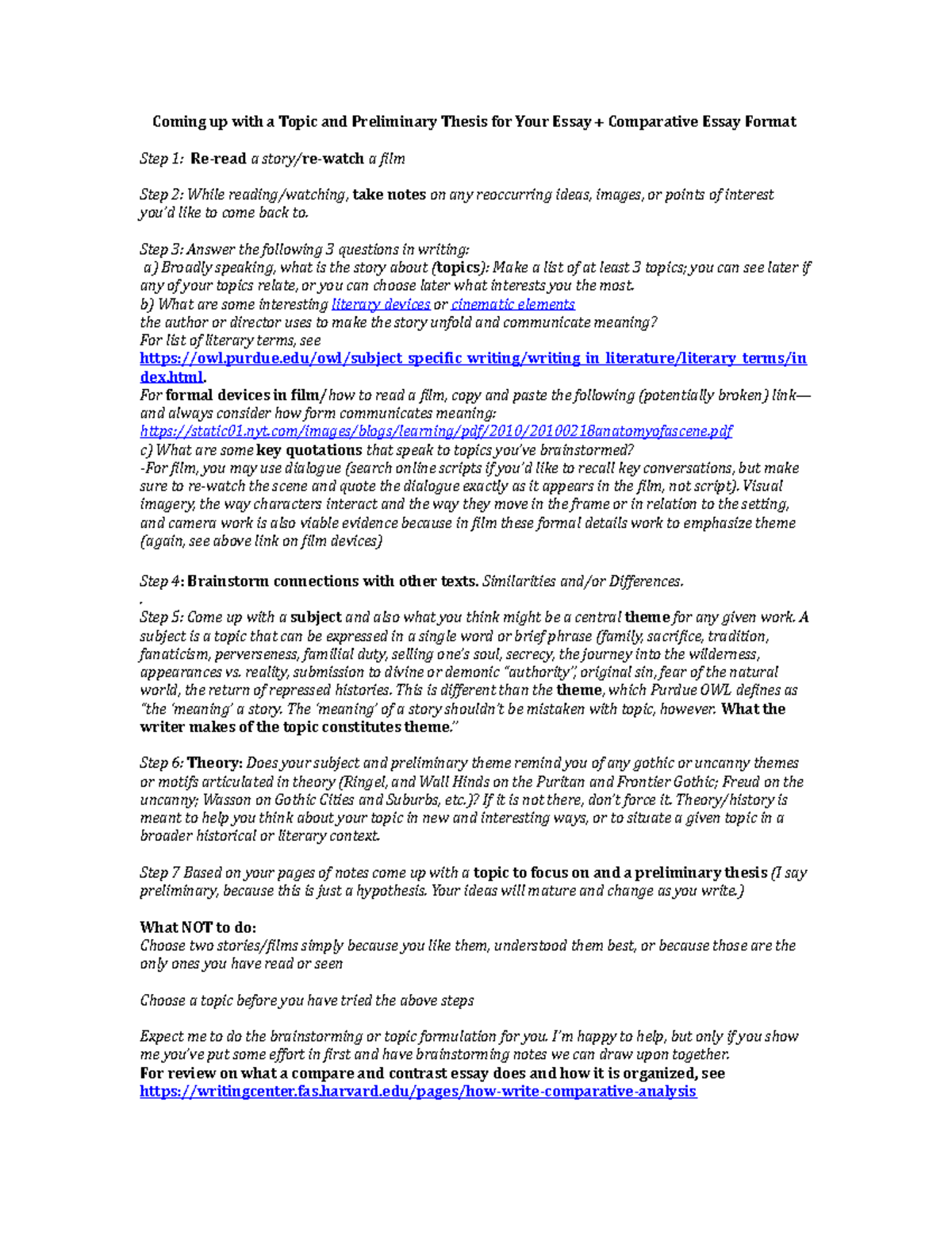 Coming Up With a Topic - essay preparation - Coming up with a Topic and ...