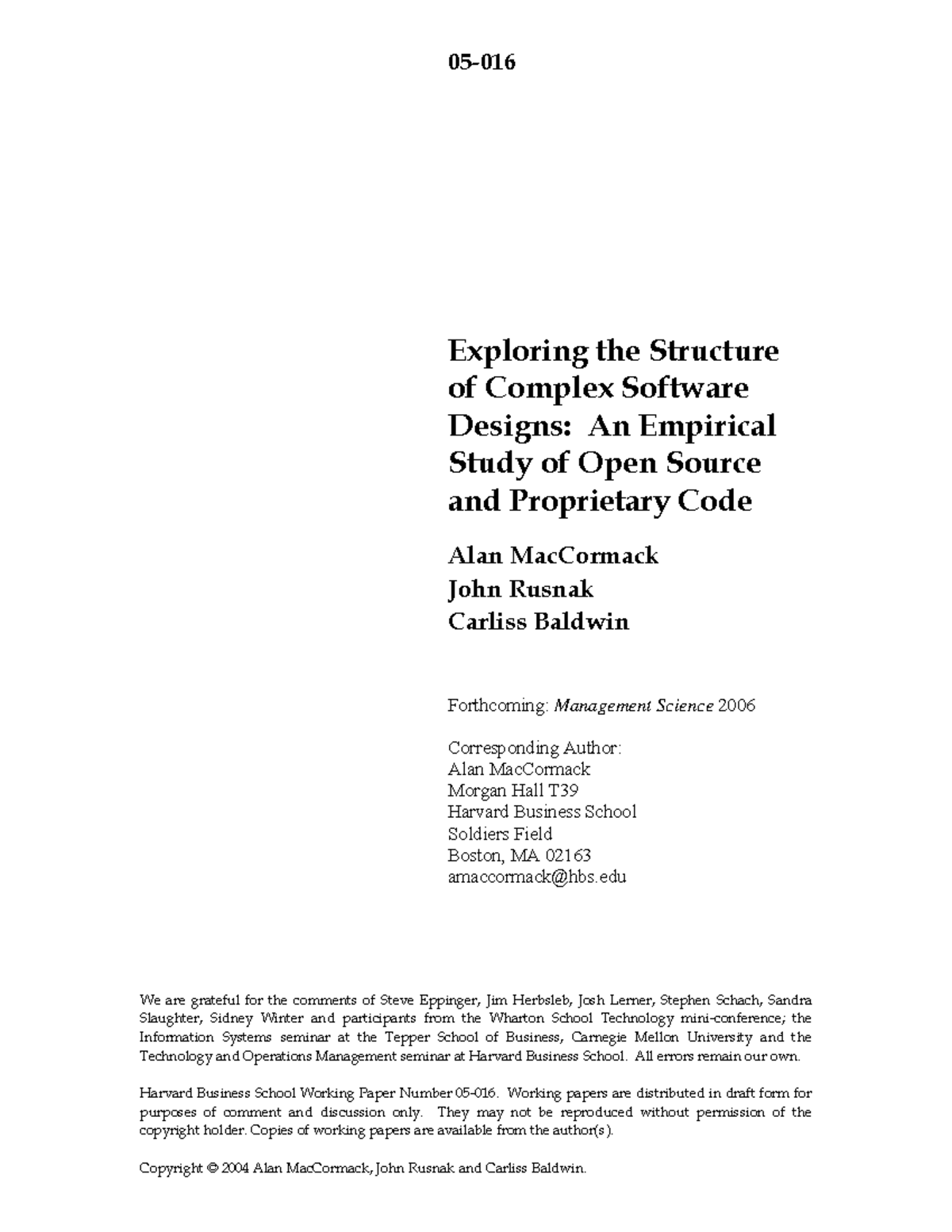 05-016 - DGFDGEYRGERG - 05- We are grateful for the comments of Steve ...