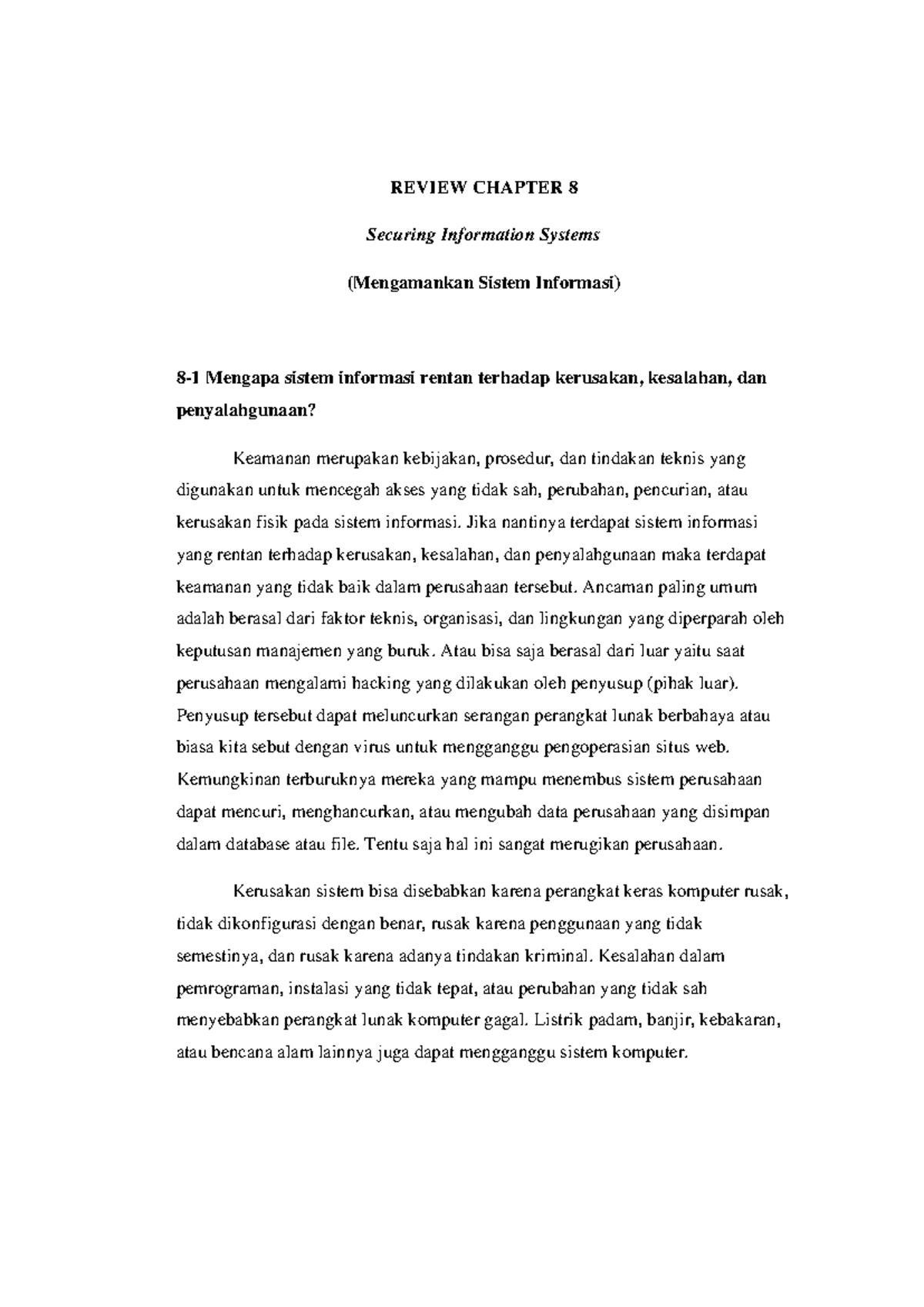 Resume Chapter 8 - Management Information Systems - REVIEW CHAPTER 8 ...