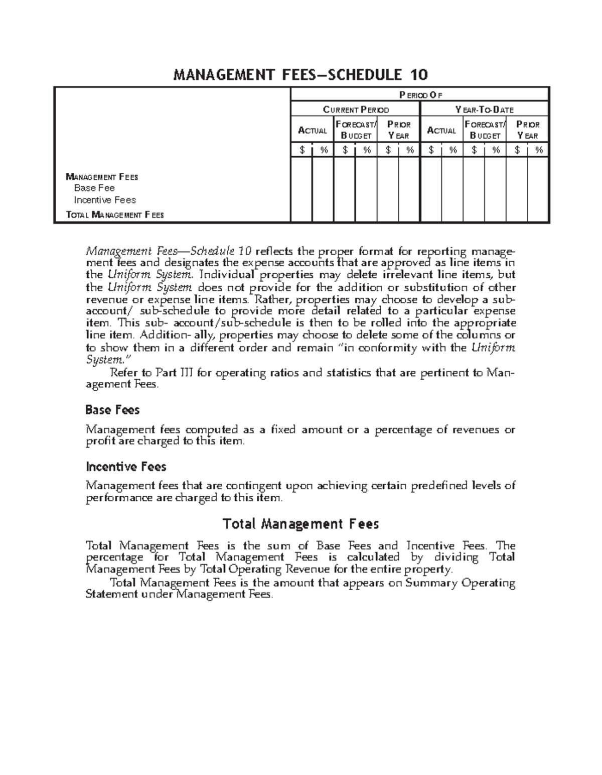 Usali 2020 - Management FEES - MANAGEMENT FEES—SCHEDULE 10 MANAGEMENT ...