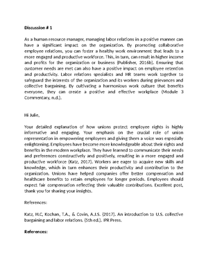 Union Representation Memo - In the following memo I am going to cover an overview of the main ...