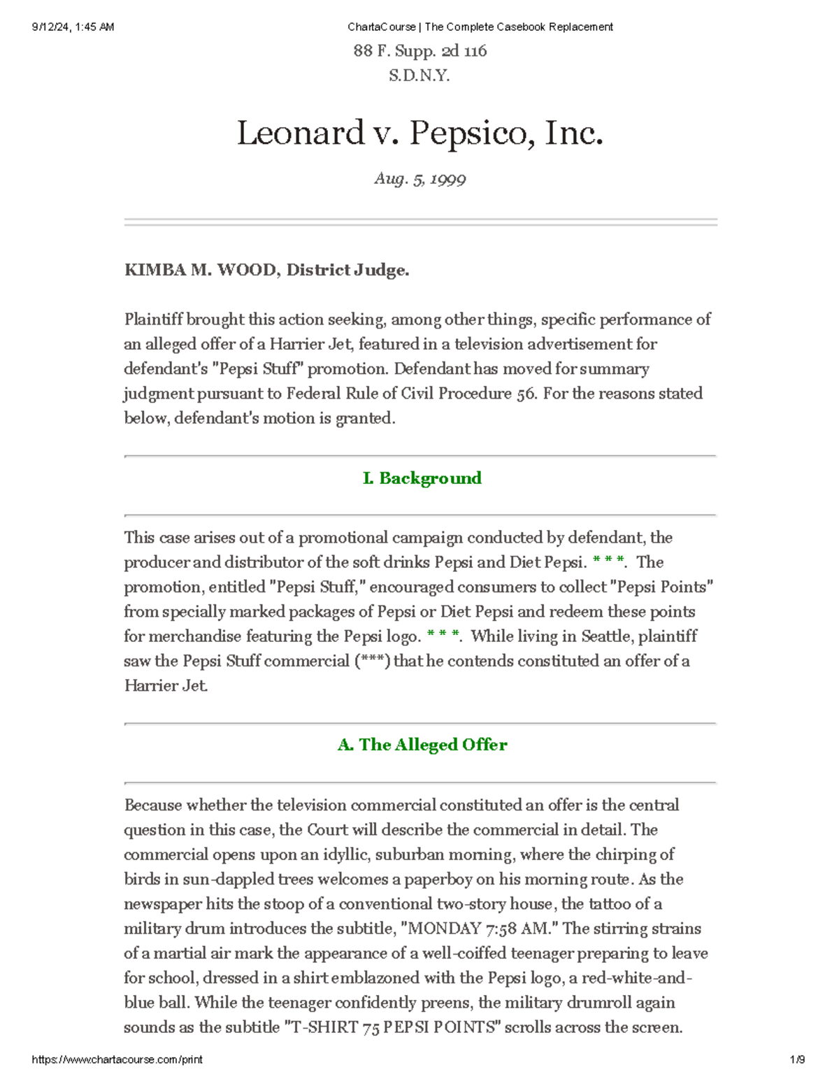 Leonard v. Pepsico, Inc - 88 F. Supp. 2d 116 S.D.N. KIMBA M. WOOD ...