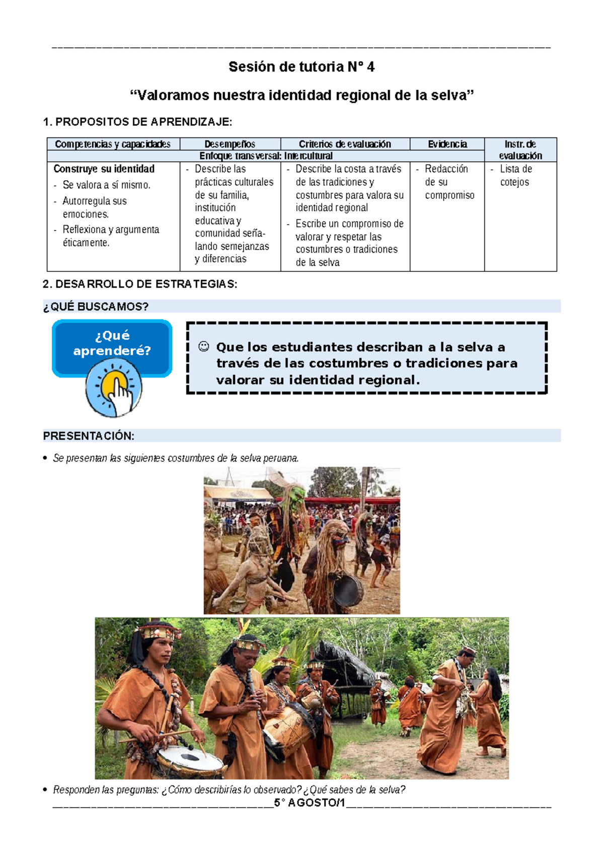 5° Grado - Tutoria N°04 - jklll - Sesión de tutoria N° 4 “Valoramos ...