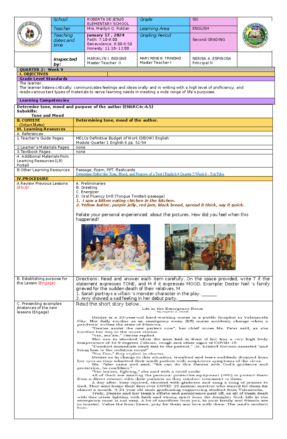 Q2-W9 Tone-Mood - lesson plan - School ROBERTA DE JESUS ELEMENTARY ...
