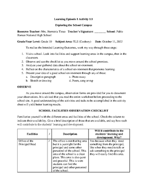 FS-1-Learning Episode-10-Activity-10 - Field Study 1 – Learning Episode ...