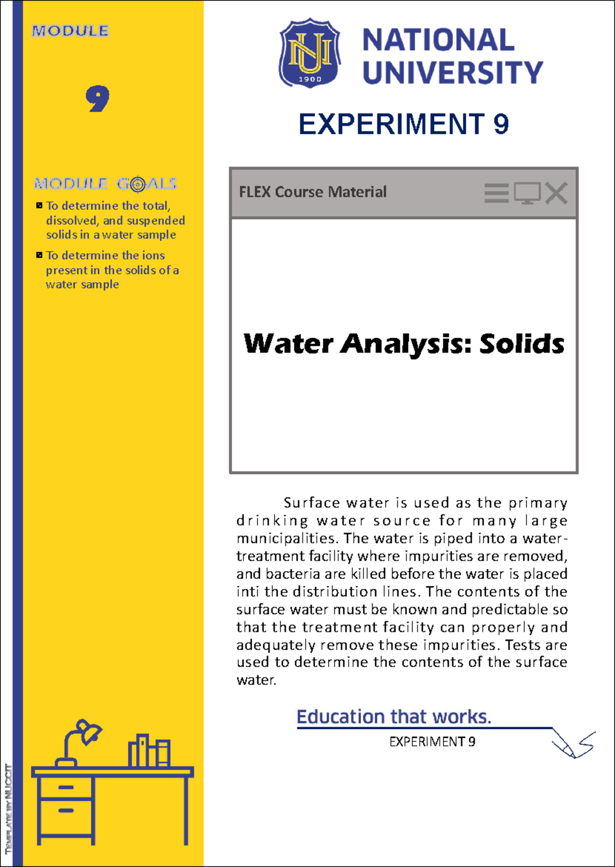Topic-9 - EXPERIMENT - MODULE G ALS MODULE FLEX Course Material Water Analysis: Solids To ...