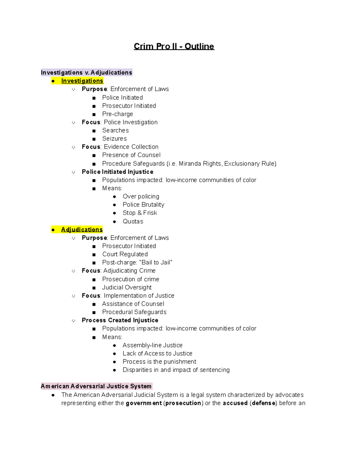 Outline[ 13] - Outline for Crim Pro Investigation - Crim Pro II ...