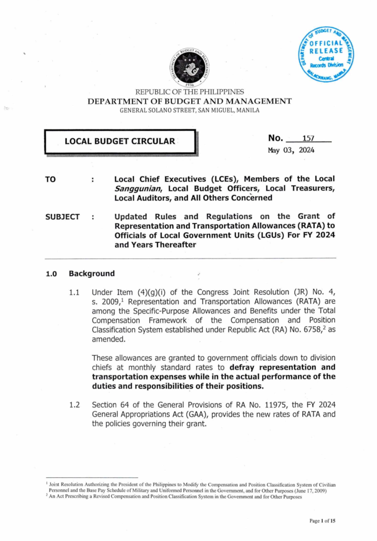 Local Budget Circular NO 157 Dated MAY 03 2024 - LOCAL BUDGET CIRCULAR ...
