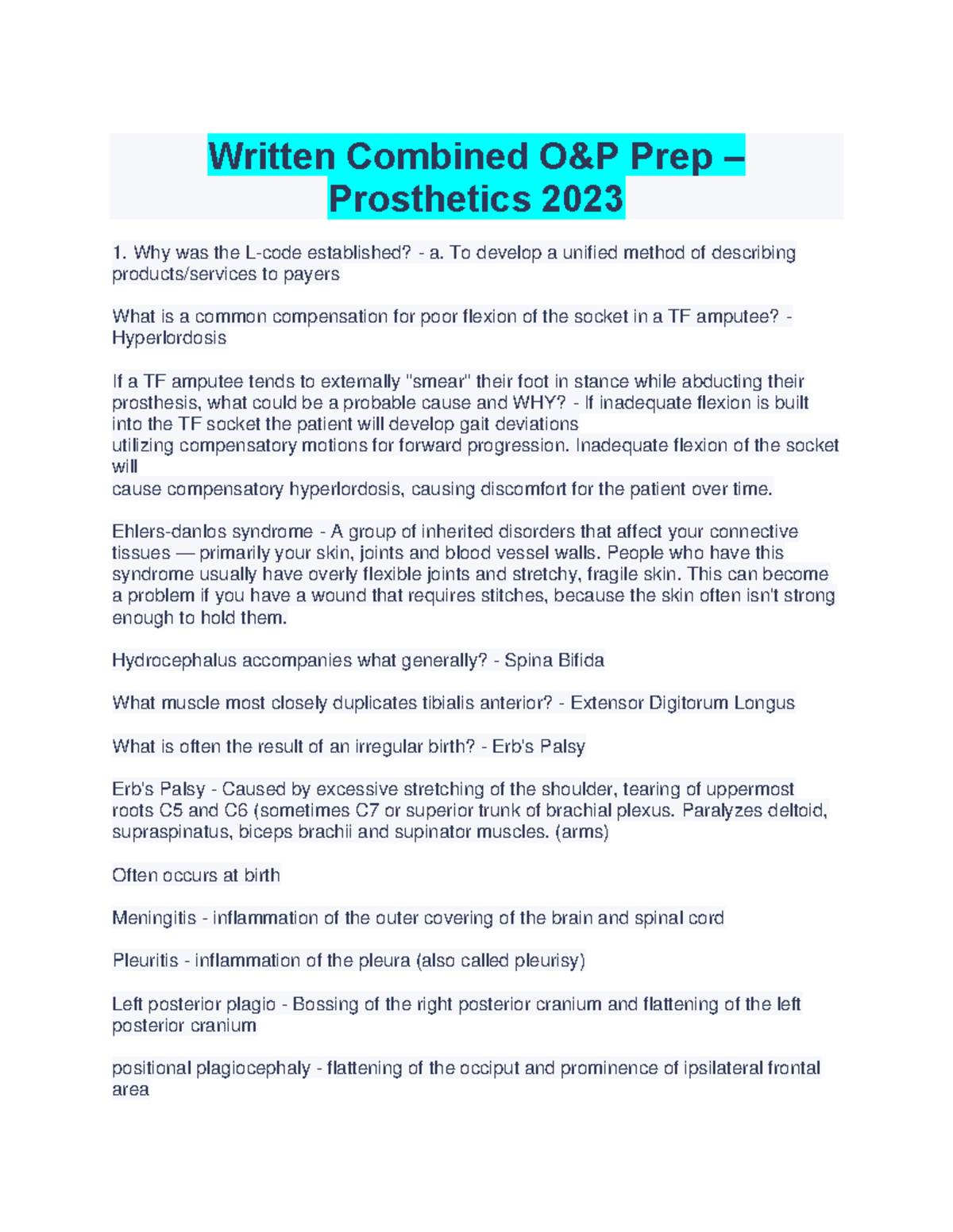 Written Combined O - Written Combined O&P Prep – Prosthetics 2023 Why ...