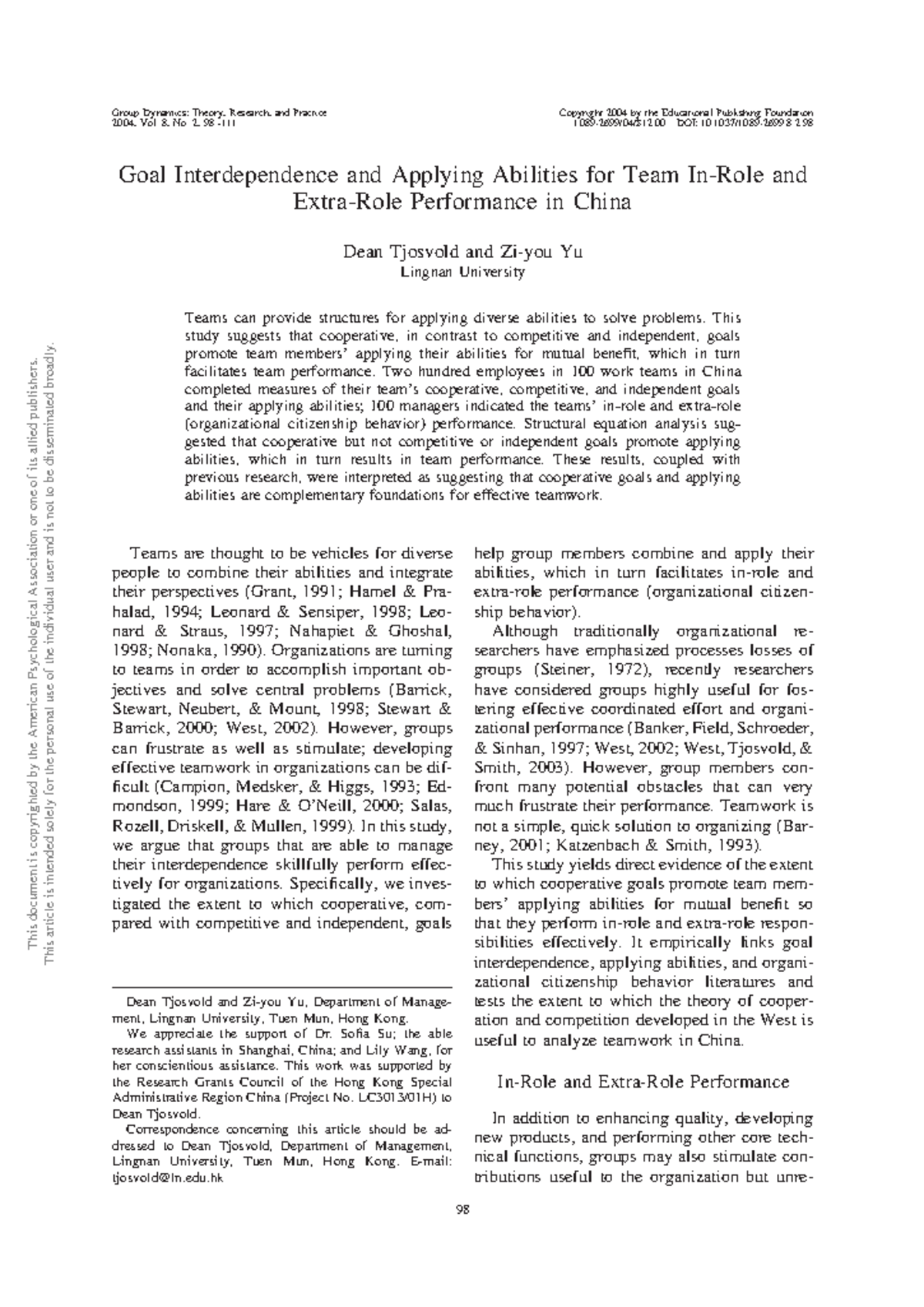 IR and ER 2 - An article about in role and extra role - Goal ...