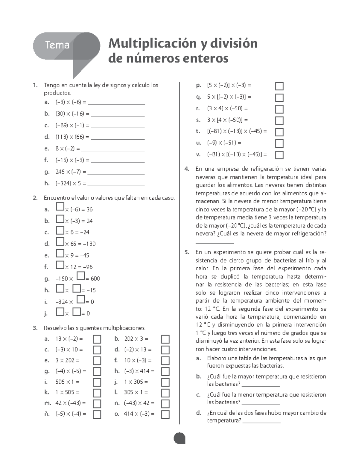 M7 Multiplicacion y division de enteros - 1 Tema Multiplicación y ...