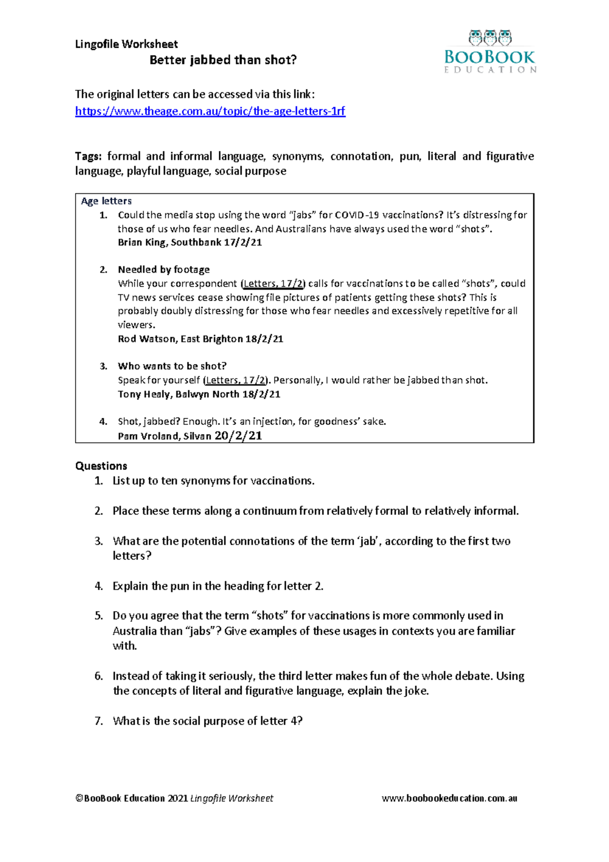 Better jabbed than shot - Lingofile Worksheet Better jabbed than shot ...