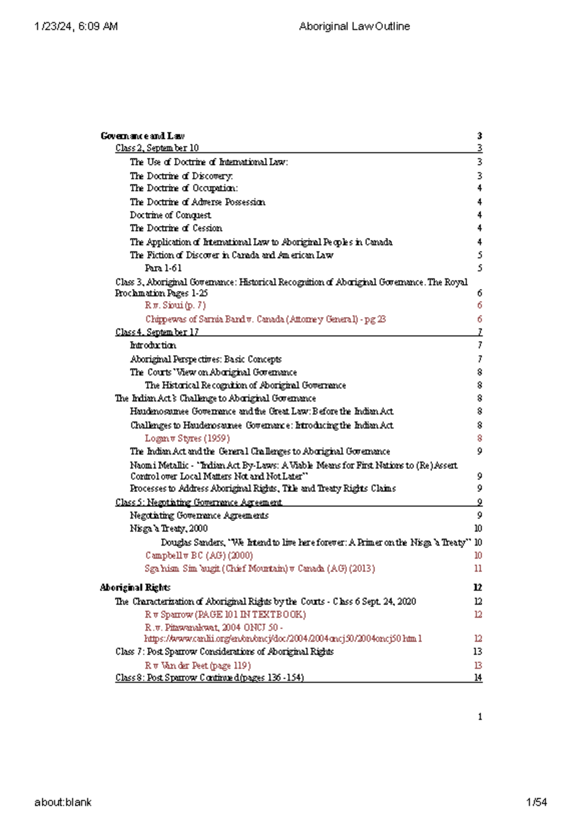 Aboriginal Law Outline - Class 3, Aboriginal Governance: Historical ...