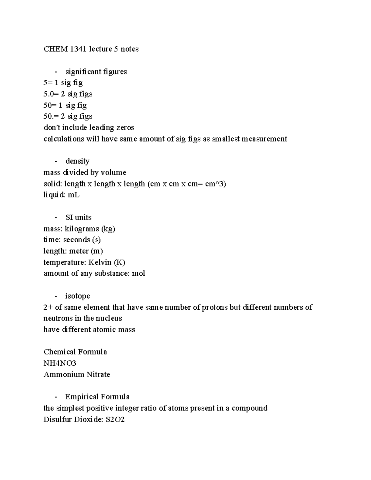 CHEM 1341 lecture 5 notes - CHEM 1341 lecture 5 notes significant ...